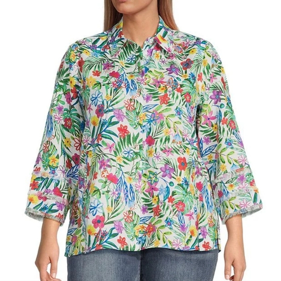 John Mark | Tops | John Markplus Size Linen Floral Print Point Collar ...